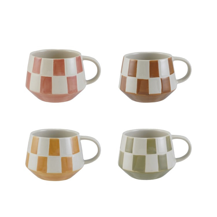 Checkered Pattern Stoneware Mugs – Monogramme No. 29